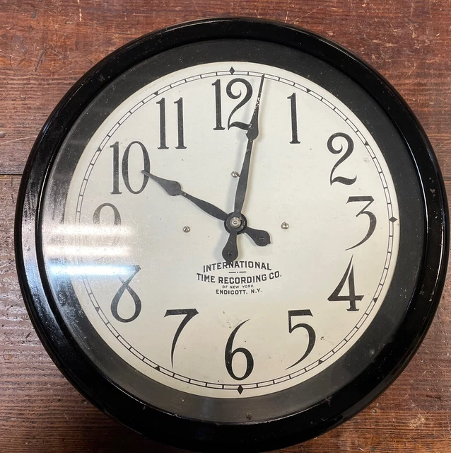 VINTAGE IBM International Time Recording Co Metal WALL CLOCK Endicott ...