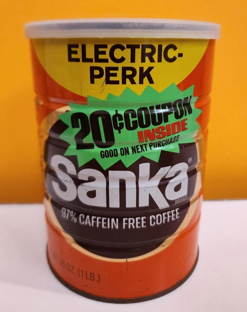 VINTAGE EMPTY SANKA Coffee Can Tin Container 97% Caffeine Free Electric ...