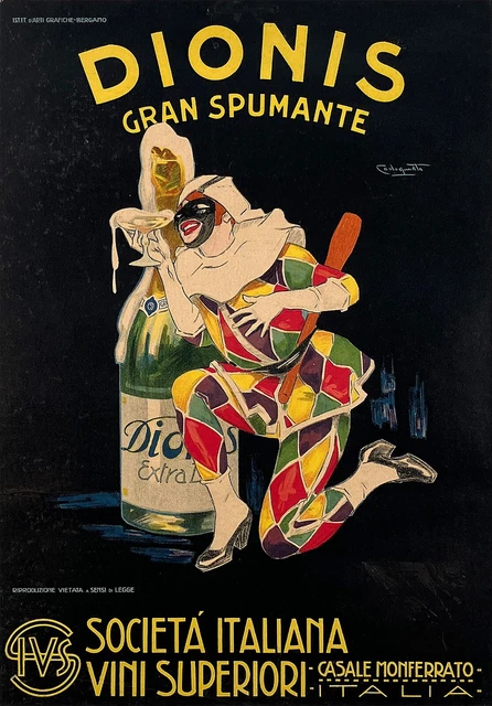 AFFICHE VINTAGE ITALIENNE Originale Pour Vin Pétillant - DIONIS Par ...