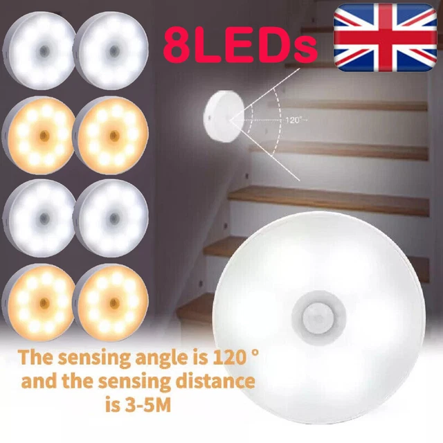 8-LEDS SENSOR LIGHTS Wireless PIR Cabinet Stair Lamp Motion Magnetic ...