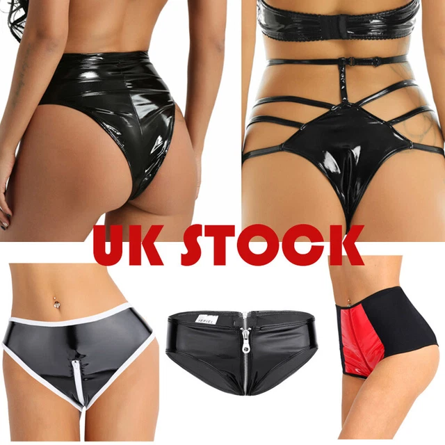 Uk Sexy Womens Pvc Leather Panties Lingerie Thongs Briefs Zip Shorts