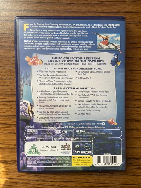 WALT DISNEY FINDING Nemo DVD 2 Disc Collectors Edition Pixar Movie Dory ...