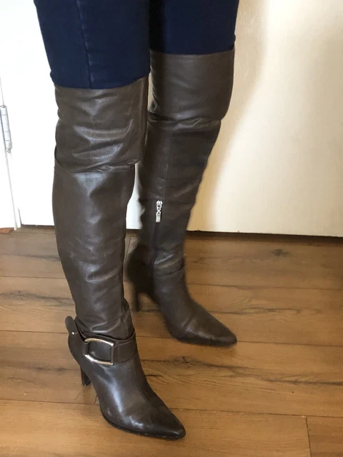 THIGH BOOTS FAITH Vintage Brown Leather Over Knee Boots 4 Inch Heels Uk6.5 Eu40 £55.00 - PicClick UK