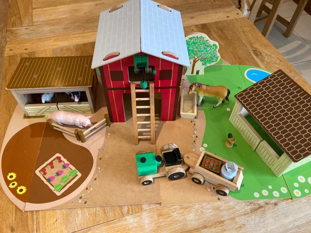 WOODEN TOY FARM with building animals and vehicle. Great for ...