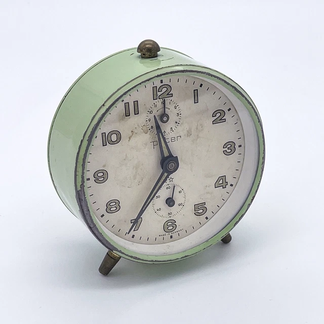 VINTAGE ALARM CLOCK Table Clock by Peter Mechanical with Manual Winding ...
