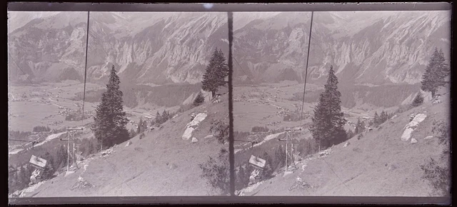 MONTAGNE STATION DE Ski PHOTO NEGATIVE STEREO c1950 Plaque verre ...
