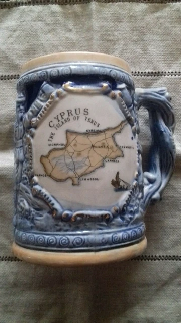 1960&S GREECE CYPRUS GREEK ISLAND MAP VINTAGE BEER STEIN TANKED MUG. £ ...