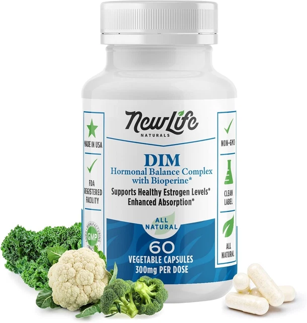 DIINDOLYLMETHANE DIM SUPPLEMENT 300mg DIM Plus BioPerine Estrogen ...