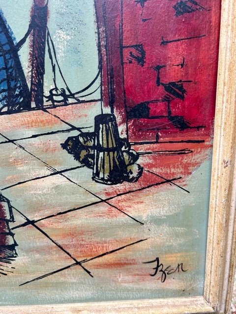 MCM VENICE GONDOLA Oil Painting Signed Tzen 37.5” Framed 1960’s Italy ...