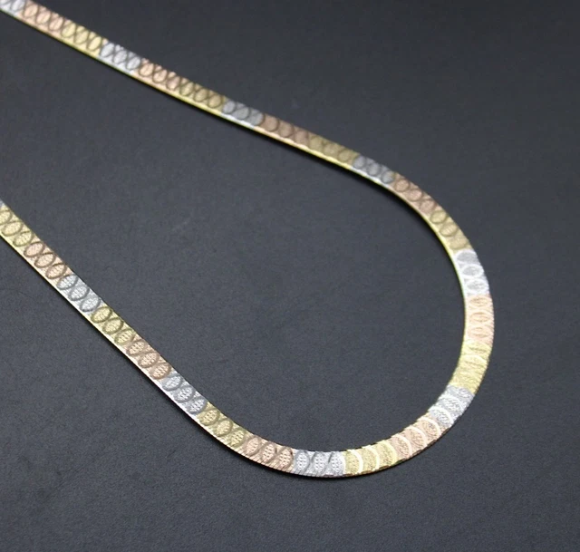 .585 14CT YELLOW GOLD Tri-Tone Herringbone Chain Necklace 10.62g -B17 £ ...