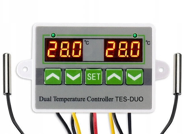 DIGITAL DUAL TEMPERATURE Controller Two Relay Outputs Thermostat 12V ...