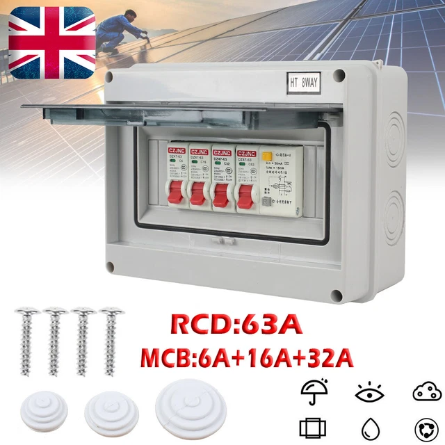 3 WAY GARAGE Shed Camper Consumer Unit Fuse Box Circuit Breaker W/ RCD ...