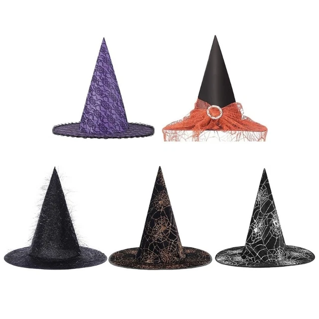 ADULT CLOTH WITCH Hat for Halloween Masquerade Cosplay Hat with Tinsel ...