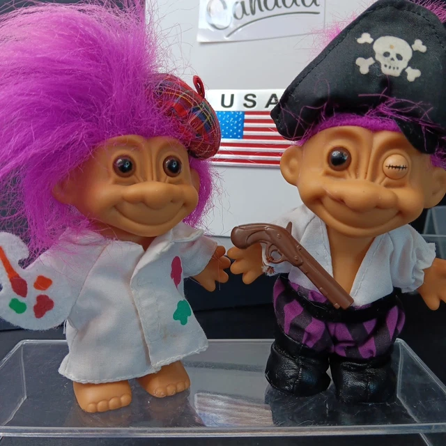 2 VINTAGE RUSS Troll Dolls Painter and My Lucky Pirate Purple Hair CN ...
