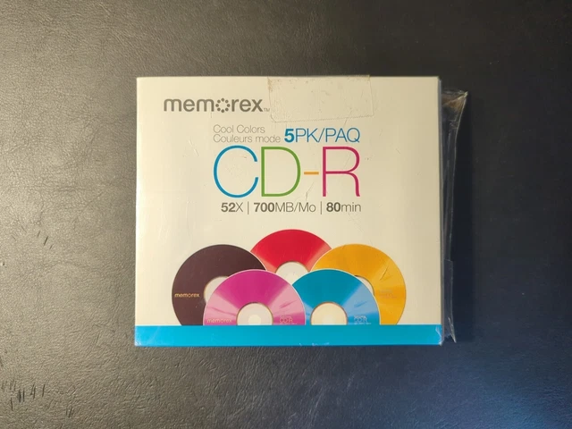 MEMOREX COOL COLORS CD R 5 Pack 52X 700MB 80Min Open Box/New Discs/Case ...
