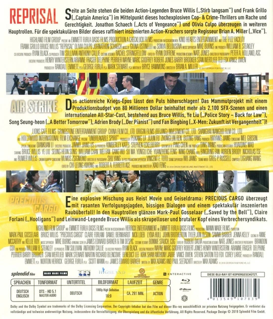 BRUCE WILLIS TRIPLE Feature-Reprisal;Air Strike;Precious Cargo 3 Blu ...