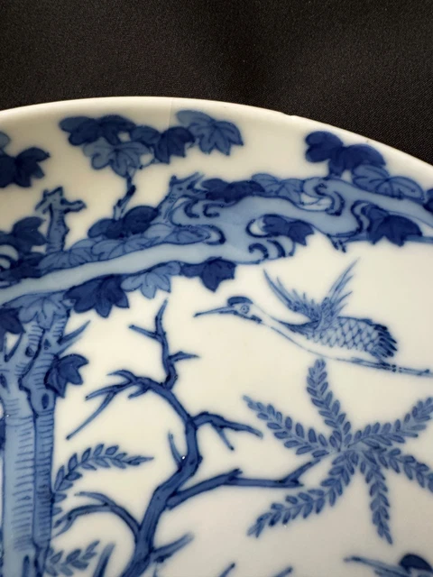 RARE CHINESE PORCELAIN Plate Dish Kangxi Mark Cranich Deer Blue White £ ...