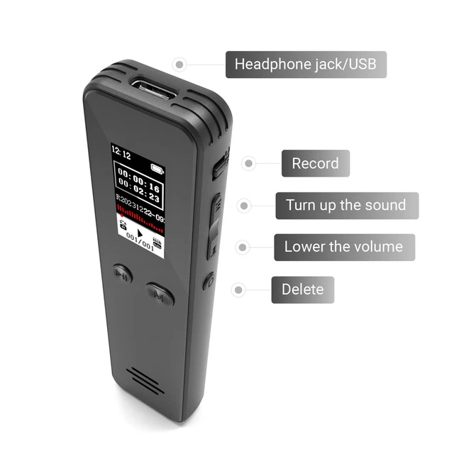 DIGITAL VOICE RECORDER With 0.96 Color Screen One-Key Recording 16Gb ...