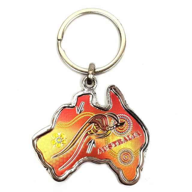 12 METAL KEYRING Map Aboriginal Kangaroo Dot Art Bulk Box Australia ...