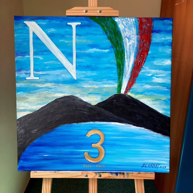 QUADRO MODERNO SCUDETTO Napoli VESUVIO.acrilico e stucco su tela ...