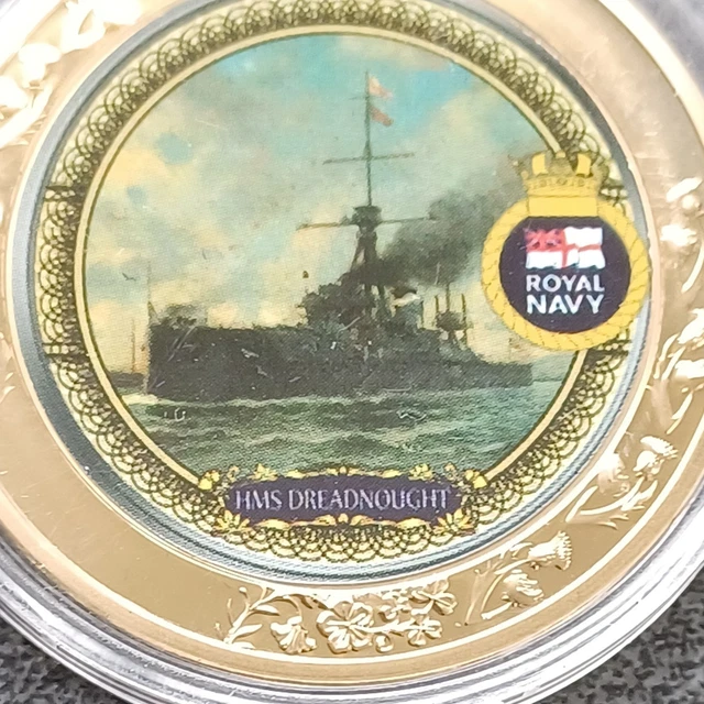 SHIPS OF THE Royal Navy HMS DREADNOUGHT. 40 mm Colourised Coin. £6.49 ...
