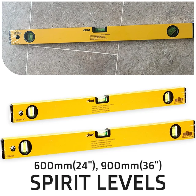 SPIRIT NIVEAU ALUMINIUM 600mm 900mm DIY Maçon Torpille Bulle Niveau ...