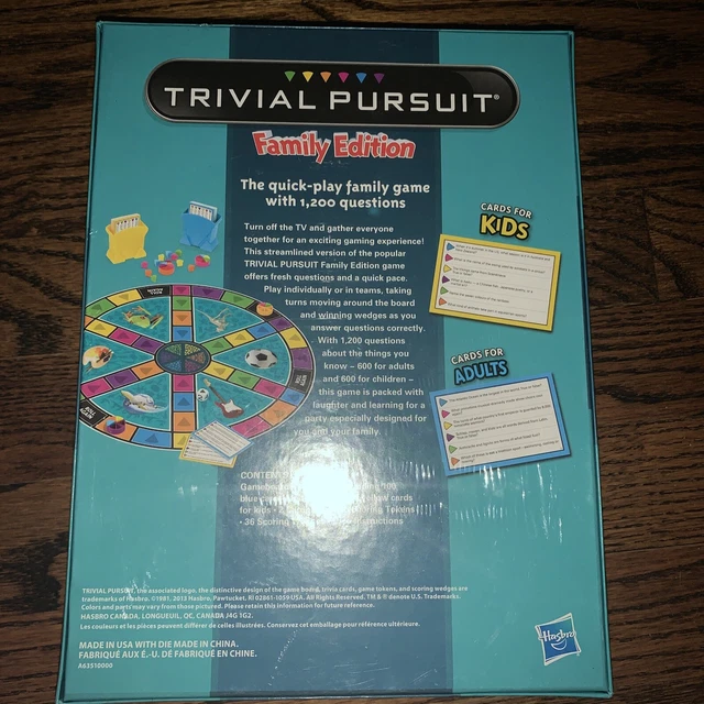 HASBRO GAMING TRIVIAL Pursuit Family Edition Board Game Brand New ...