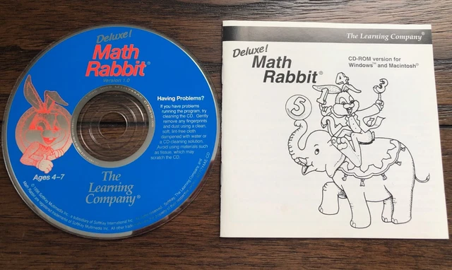 DELUXE MATH RABBIT Version 1.0 CD -Ages 4 To 7 CD ROM Windows Mac Early ...