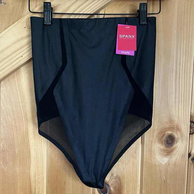 SPANX WOMAN'S MEDIUM Black Thong Shapewear Sheer High Waisted New w ...