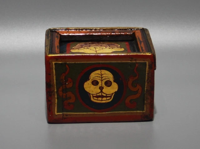 REAL TIBET TIBETAN Vintage Old Buddhist Painted Thangka Skull Wood ...