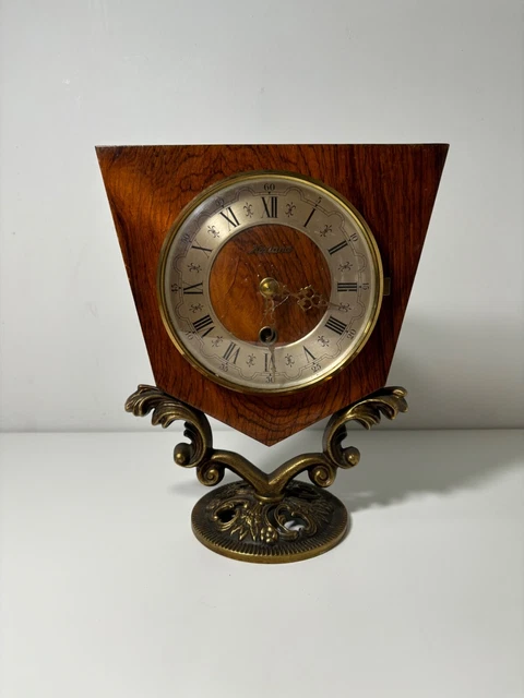 HORLOGE MÉCANIQUE ANCIENNE en bois sur pied en laiton, horloge de table EUR 35,00 - PicClick FR