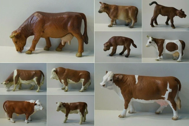 SCHLEICH CATTLE SPOTTED Cattle Bull Cow Calf Brown White Farm Animals ...