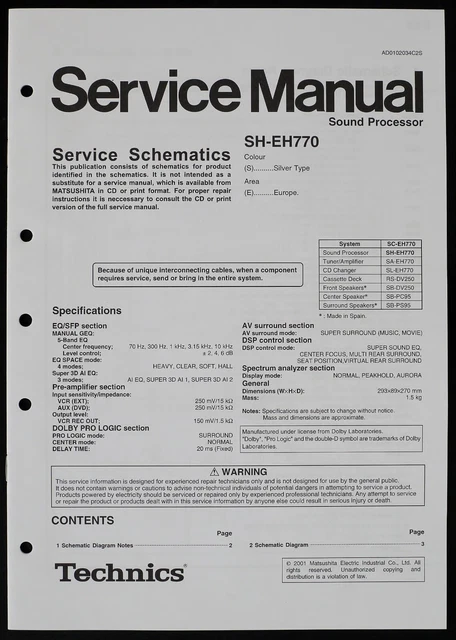 MANUALE DI SERVIZIO processore audio originale TECHNICS SH-EH770/schemi ...