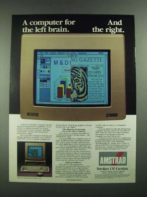 1988 AMSTRAD PC 1640 publicité pour ordinateur - pour le cerveau gauche ...