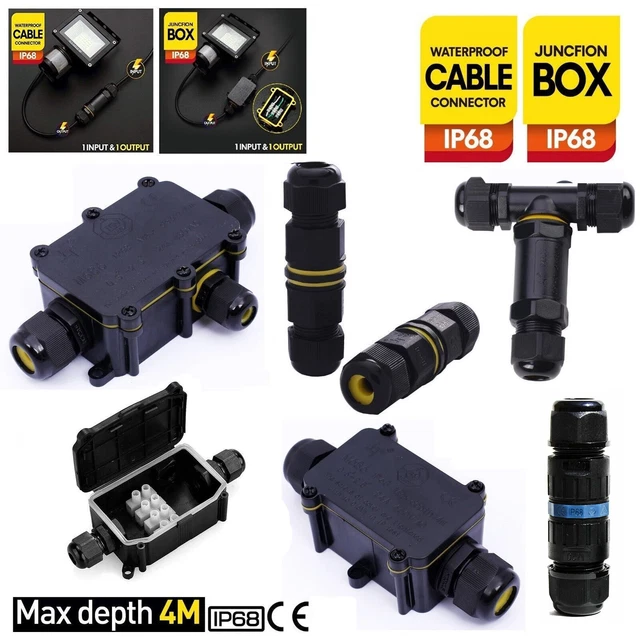 JUNCTION BOX Waterproof Electrical Cable Connector Wire Ip68 Outdoor 2 ...