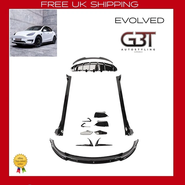 FOR TESLA MODEL Y Bodykit Front Lip Diffuser Side Skirt Gloss Black 20 ...