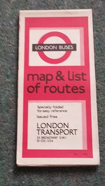 LONDON BUSES 1972 folding pocket map & list of routes London Transport ...