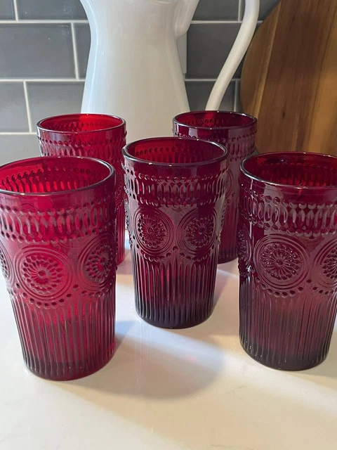 THE PIONEER WOMAN Red Ruby Glass Adeline Tumbler 6" tall 16 oz Set Of 5 ...