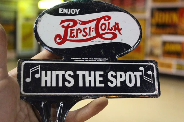 RARE 1950S PEPSI COLA HITS THE SPOT STAMPED PAINTED PLATE TOPPER METAL ...