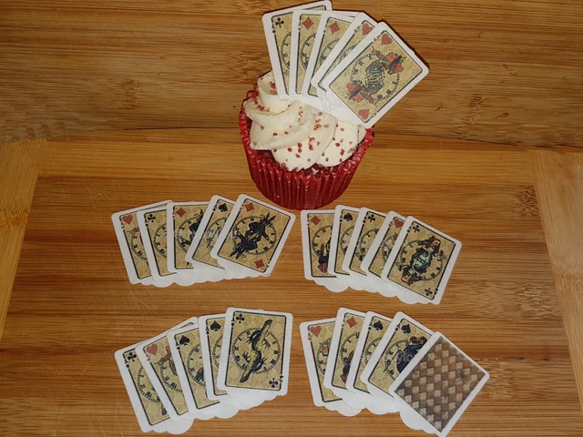 25 EDIBLE ALICE In Wonderland Playing Cards Tea Party Cupcake Toppers ...