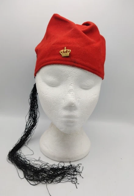 RED FEZ HAT With Kings Crown badge Military Hat Black Tassels Vintage ...