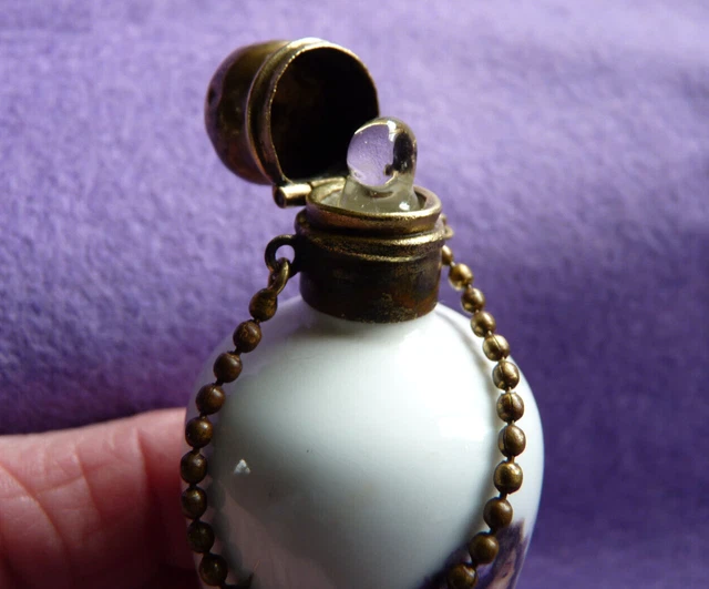 ANTIQUE PORCELAIN PERFUME Bottle Scent Risque Lady French Chatelaine ...