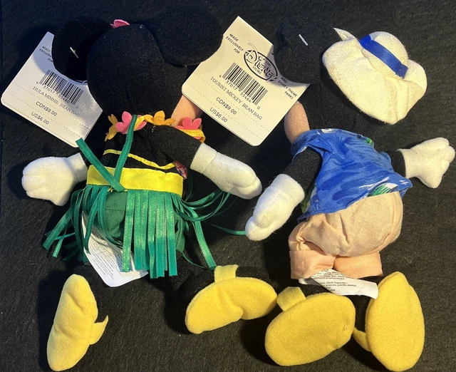 DISNEY STORE 1990S Tourist Mickey & Hula Minnie Mouse 9" Bean Bag Plush ...