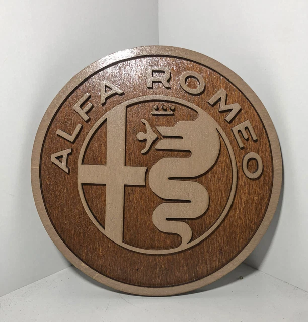 ALFA ROMEO - Logo plaque sign wooden symbol - poplar wood - diameter 20 ...