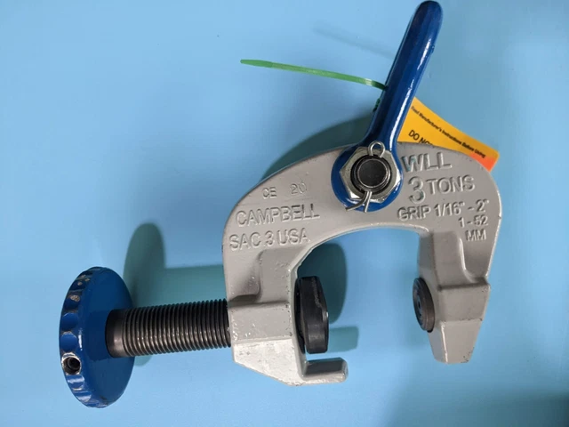NEW CAMPBELL SAC 3 Plate Clamp 0-2" Grip 3 Ton Wll 6421001 (Screw ...