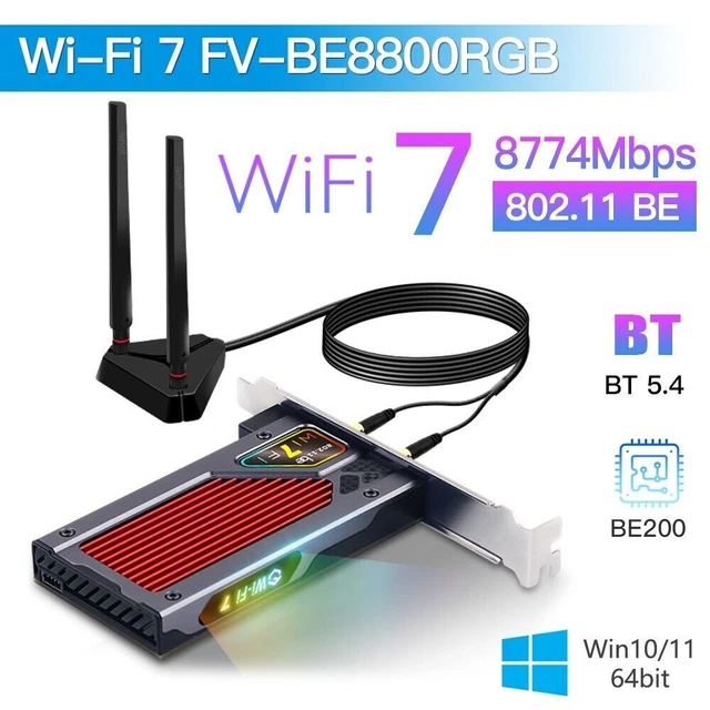 CARTE RÉSEAU RGB Gaming WiFi 7 PCIE BE200, Bluetooth 5.4, adaptateur WiFi7... EUR 44,88 ...