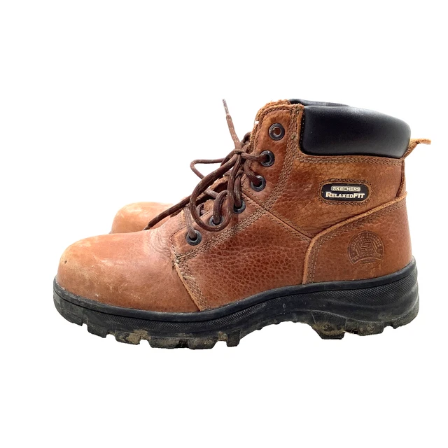 SKECHERS LEATHER WORK Boots Steel Toe Cap Safety Workwear UK 6 Relaxed ...