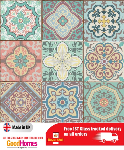 TILE STICKERS TRANSFERS wall Vintage Victorian Moroccan retro mosaic £6 ...