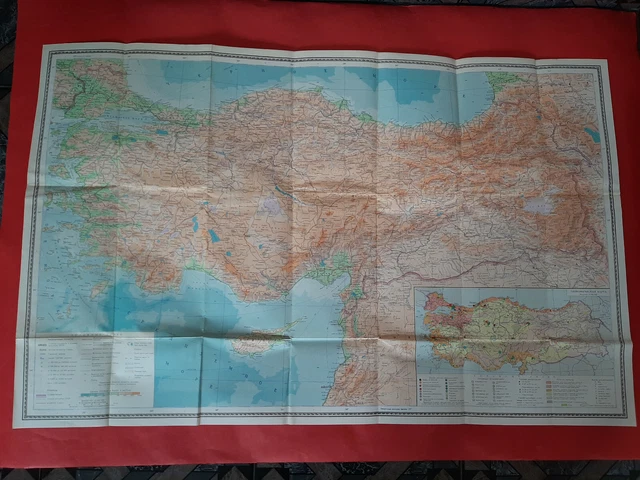 VINTAGE OLD COLLECTIBLE Map of Turkey,Russian language,885mm/560mm-1966 ...