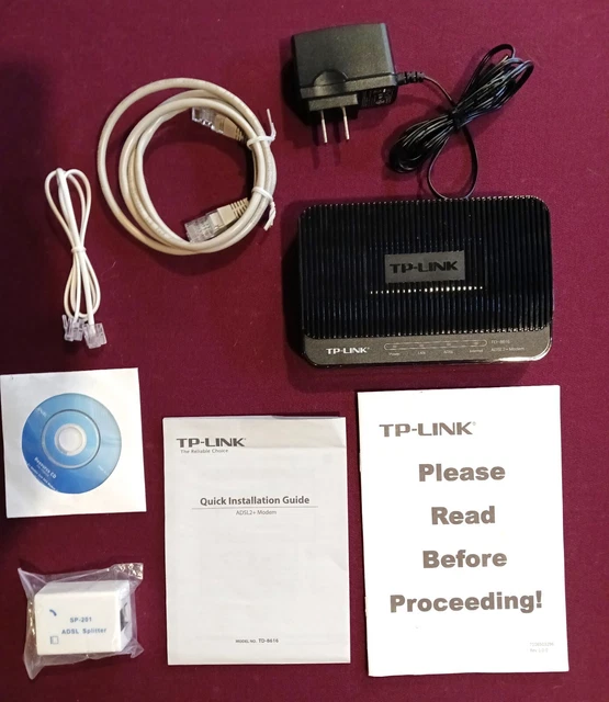 TP-LINK TD-8616 ADSL2+ Modem Router With AC Adaptor Power Cord & Cables ...